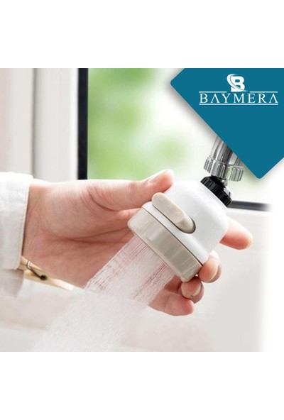 Baymera Üç Fonksiyonlu 360° Oynar Musluk Başlığı Tasarruflu Başlık Beyaz