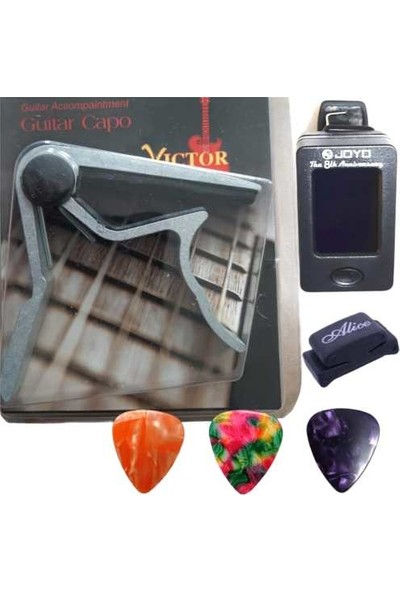 Victor Saz Bağlama Gitar Kapo + Joyo Saz Bağlama Gitar Keman Dijital Akort Cihazı + 3 Pena + Pena Tutacağı Victor Saz Bağlama Gitar Kapo + Joyo Saz Bağlama Gitar Keman Dijital Akort Cihazı + 3 Pena + Pena Tutacağı