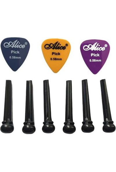 Alice Akustik Eşik Pimi Endpin Set 6'lı Akustik Gitar Köprü Pimi + 3 Alice Pena Alice Akustik Eşik Pimi Endpin Set 6'lı Akustik Gitar Köprü Pimi + 3 Alice Pena