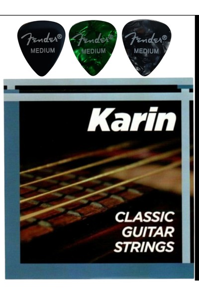 Karin Klasik Gitar Teli (Paket'te 6 Adet Tel) + 3 Adet Fender Picks Medium Pena Karin Klasik Gitar Teli (Paket'te 6 Adet Tel) + 3 Adet Fender Picks Medium Pena