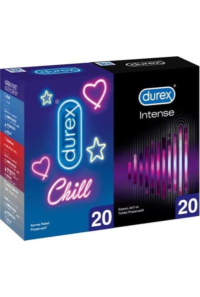 Durex Chill Karma Paket Prezervatif 20’li + Durex Intense Prezervatif, 20' Li Durex Chill Karma Paket Prezervatif 20’li + Durex Intense Prezervatif, 20' Li