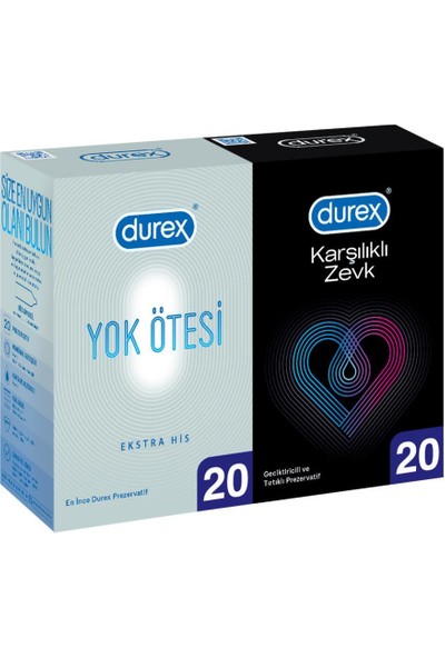 Durex Yok Ötesi Ekstra His Ve Karşılıklı Zevk Geciktiricili Prezervatif, 40'lı