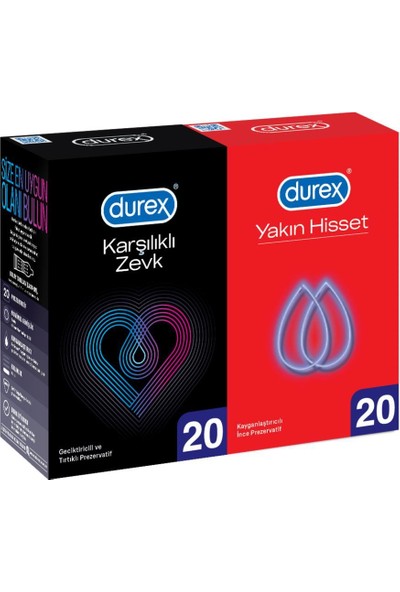 Durex Karşılıklı Zevk Geciktiricili ve Tırtıklı + Durex Yakın Hisset İnce 40'lı Prezervatif Durex Karşılıklı Zevk Geciktiricili ve Tırtıklı + Durex Yakın Hisset İnce 40'lı Prezervatif