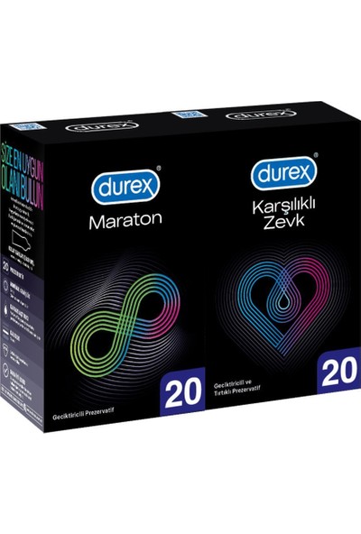 Durex Karşılıklı Zevk Geciktiricili ve Tırtıklı + Durex Maraton Geciktiricili 40'lı Prezervatif Durex Karşılıklı Zevk Geciktiricili ve Tırtıklı + Durex Maraton Geciktiricili 40'lı Prezervatif