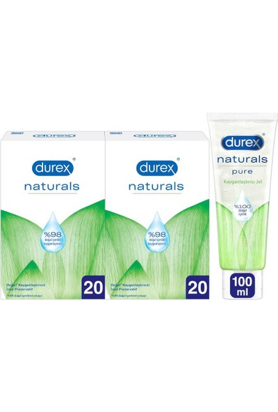 Durex Naturals Prezervatif Ekstra Avantaj Paketi 40'lı + Naturals Pure Jel 100 ml Durex Naturals Prezervatif Ekstra Avantaj Paketi 40'lı + Naturals Pure Jel 100 ml