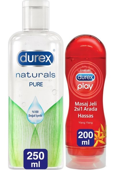 Durex Kayganlaştırıcı Jel Naturals 250 ml + Durex Play Kayganlaştırıcı & Masaj Jeli Hassas Ylang 200ml Durex Kayganlaştırıcı Jel Naturals 250 ml + Durex Play Kayganlaştırıcı & Masaj Jeli Hassas Ylang 200ml