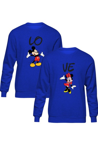 Fandomya Sevgili Çift Kombinleri Mickey Minnie 2 Ürün Mavi Sweatshirt Fandomya Sevgili Çift Kombinleri Mickey Minnie 2 Ürün Mavi Sweatshirt