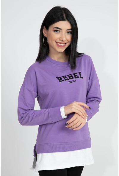 VprModa Eteği Çıkmalı Önü Baskılı Kadın Tunik