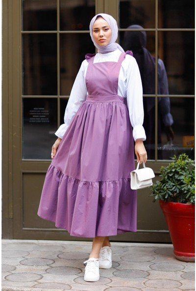 Meqlife Askı Detaylı Jile Elbise Oversize Gömlekli