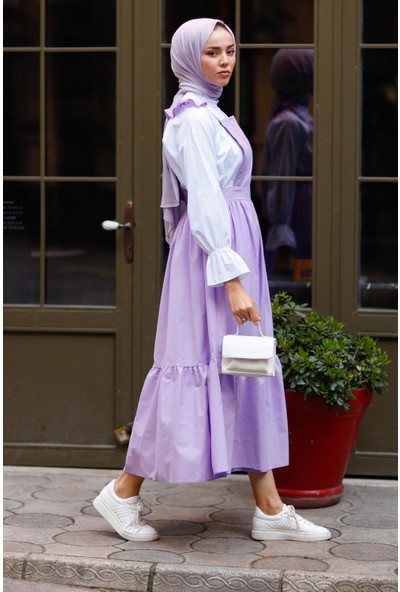 Meqlife Askı Detaylı Jile Elbise Oversize Gömlekli