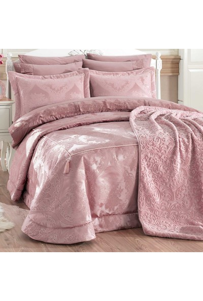 Elart Çeyiz Paketi 10 Parça (Yatak Örtüsü+Nevresim Takımı+Battaniye) Bronze Gülkurusu