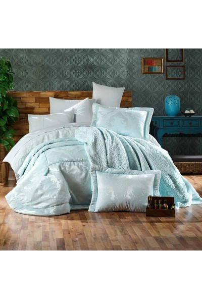 Elart Çeyiz Paketi 10 Parça (Yatak Örtüsü+Nevresim Takımı+Battaniye) Bronze Nil Yeşili