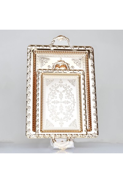 Dalgıç Dikdörtgen Çay Tepsisi 2'li Altın Dalgıç Dikdörtgen Çay Tepsisi 2'li Altın