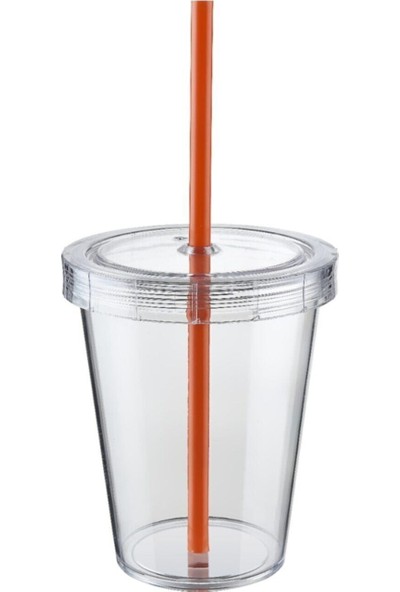 Morevia Plast Kristal Kapaklı Pipetli Bardak 440 ML