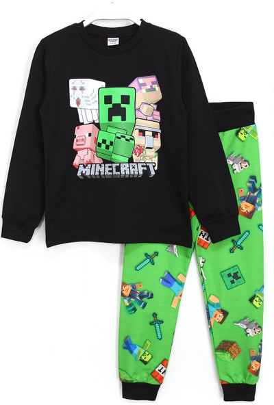 Minecraft Baskılı Erkek Çocuk Uzun Kollu Pijama Takımı 5 - 14 Yaş Siyah Yeşil Minecraft Baskılı Erkek Çocuk Uzun Kollu Pijama Takımı 5 - 14 Yaş Siyah Yeşil