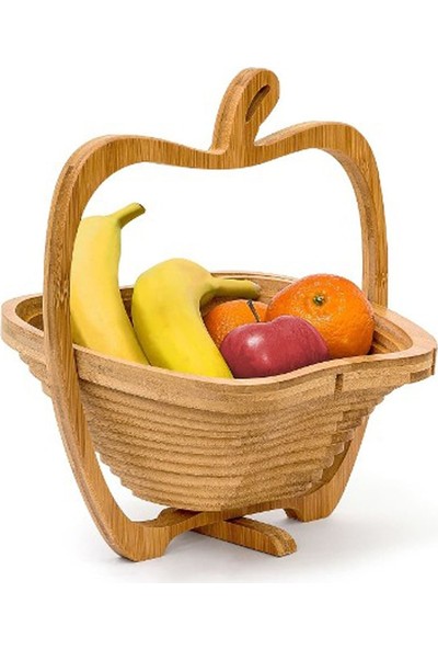 Bambu Elma Şeklinde Katlanabilir Meyve Sepeti Meyvelik Ekmeklik