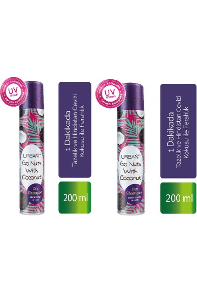 Urban Care Tazelik ve Hindistan Cevizi Kokusu ile Ferahlık Sağlayan Kuru Şampuan 200 ml x 2 Adet Urban Care Tazelik ve Hindistan Cevizi Kokusu ile Ferahlık Sağlayan Kuru Şampuan 200 ml x 2 Adet