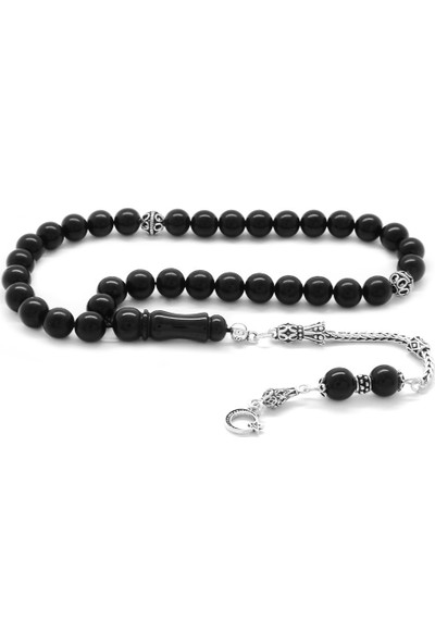 Gümüş Hediye Al 925 Ayar Gümüş Püsküllü Küre Kesim Rus Oltu Tesbih