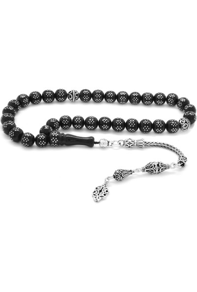 Gümüş Hediye Al 925 Ayar Gümüş Püsküllü Gümüş Burgu Deseni Işlemeli Rus Oltu Tesbih