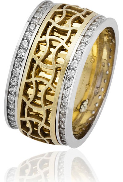 Tesbihane Özel Tasarım Motif İşlemeli Zirkon Taş İşlemeli 925 Ayar Gümüş Kadın Alyans