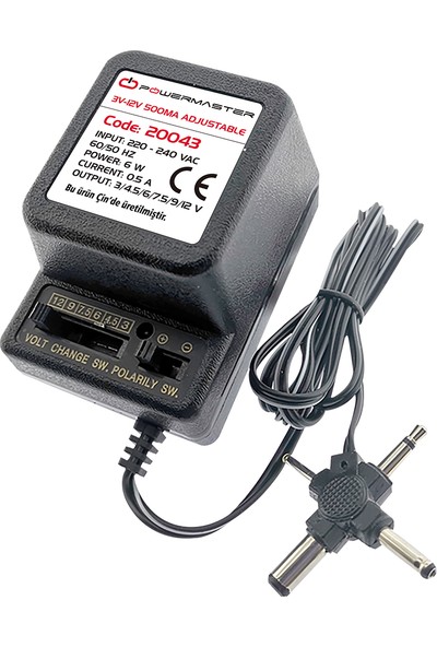 Powermaster PM-20043 3 Volt - 12 Volt 500 Ma Ayarlı Adaptör 4 Uçlu
