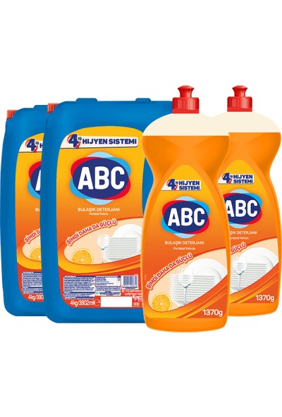 Abc Bulaşık Sıvısı Portakal 2X4KG+2X1370G Paketi