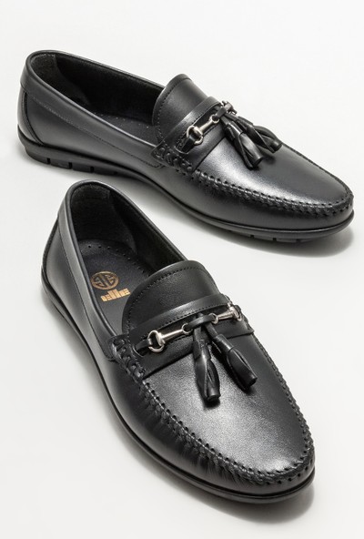 Elle Siyah Deri Erkek Günlük Loafer