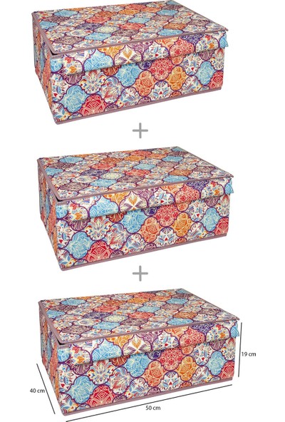Pazar Kapısı 3 Adet Çok Amaçlı Kutu Baza Flower 50*40*19CM