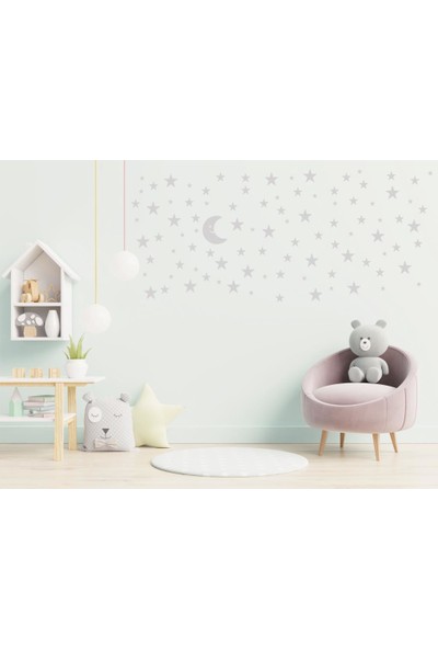 Hediye Postası Duvar Sticker 1 Adet Ay ve 100 Adet 3-4-5 cm Yıldızlar Hediye Postası Duvar Sticker 1 Adet Ay ve 100 Adet 3-4-5 cm Yıldızlar