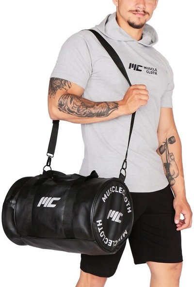 Musclecloth Deri Silindir Çanta - Siyah