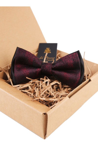 Kravatkolik Siyah - Kırmızı Kendinden Desen Papyon P1446