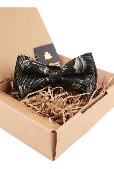 Kravatkolik Siyah Çiçek Desen Papyon P1467