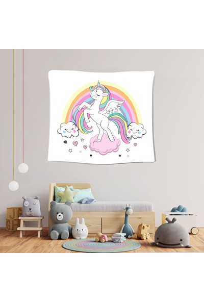 Şen Dekorasyon Gökkuşağı ve Ünicorn Çocuk Duvar Örtüsü