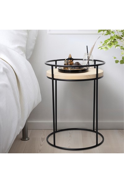 Abronya Metal Sehpa Ahşaplı Yuvarlak Tasarım Sehpa Yan Sehpa Modeli