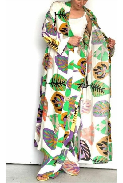 Fahrettin Moda Mor Desenli 2li Kimono Takım