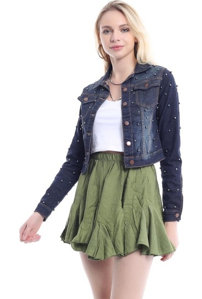 Misis Moda Inci Detaylı Kot Ceket