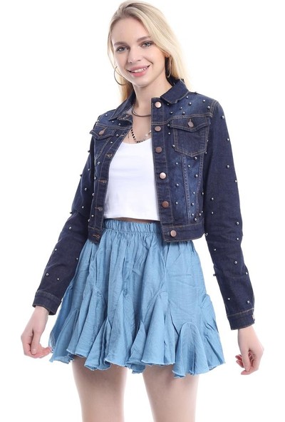 Misis Moda Inci Detaylı Kot Ceket