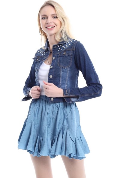 Misis Moda Inci Detaylı Kot Ceket