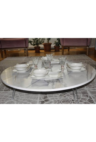 Alda Gelsin Ahşap Yer Sofrası Beyaz Mermer Desenli 100 Cm Alda Gelsin Ahşap Yer Sofrası Beyaz Mermer Desenli 100 Cm