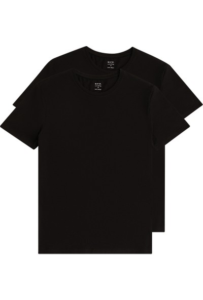 Avva Erkek Siyah 2'li Bisiklet Yaka Düz T-Shirt E001011