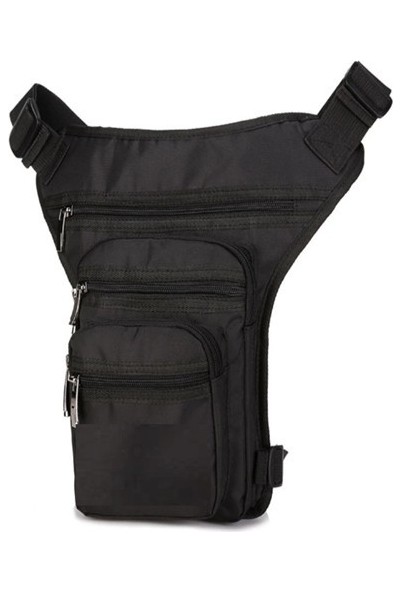 Shupin Motosiklet Bel ve Bacak Bağlamalı Çanta 5 Gözlü Fermuarlı Su Geçirmez Parlak Kumaş Siyah