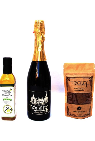 Trona Zeytinyağı,üzümlü Alkolsüz Şampanya,türk Kahvesi 3'lü Set Trona Zeytinyağı,üzümlü Alkolsüz Şampanya,türk Kahvesi 3'lü Set