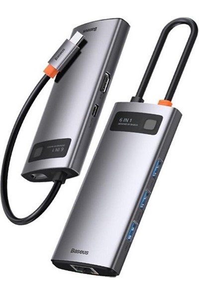 Baseus Metal Gleam Series 6in1 Type-C Hub Adaptör Çoklayıcı CAHUB-CW0G Baseus Metal Gleam Series 6in1 Type-C Hub Adaptör Çoklayıcı CAHUB-CW0G