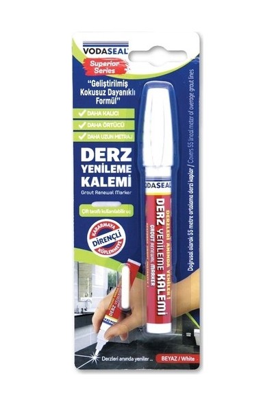 Vodaseal Beyaz Süper Seri Hızlı Kuruyan Suya Dayanıklı Derz Kalemi Vodaseal Beyaz Süper Seri Hızlı Kuruyan Suya Dayanıklı Derz Kalemi