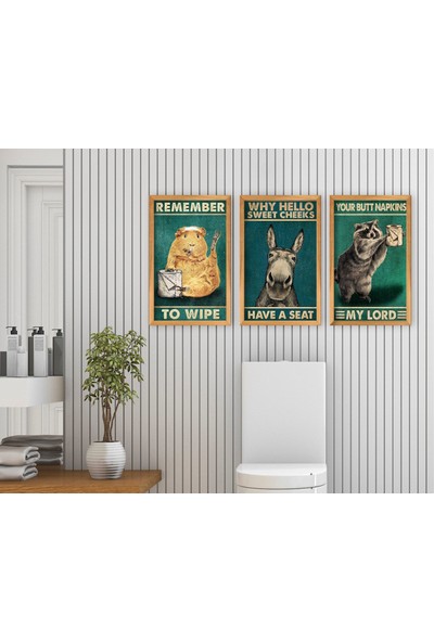 Bk Gift Tuvalet 3'lü El Yapımı Ahşap Çerçeveli Tablo-5
