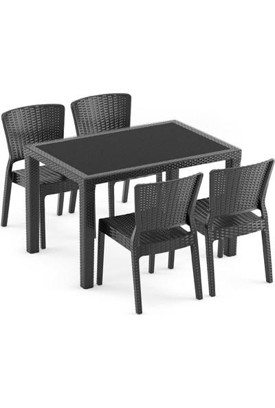 Tilia Antares 4 Kişilik 80X120CM Camlı Rattan Masa Takımı