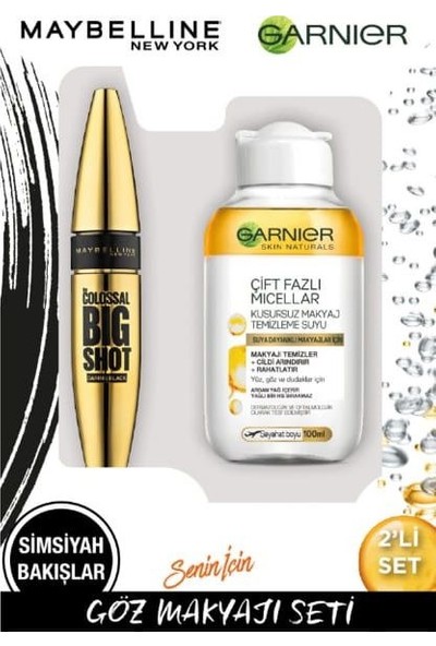 Garnier Maybelline New York The Colossal Big Shot Daring Black Maskara+Garnier Makyaj Temizleme Suyu 100 ml Garnier Maybelline New York The Colossal Big Shot Daring Black Maskara+Garnier Makyaj Temizleme Suyu 100 ml