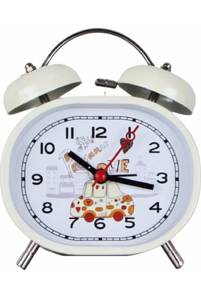 Hediye Kanalı Araba Desenli Oval Krem Metal Masa Saati