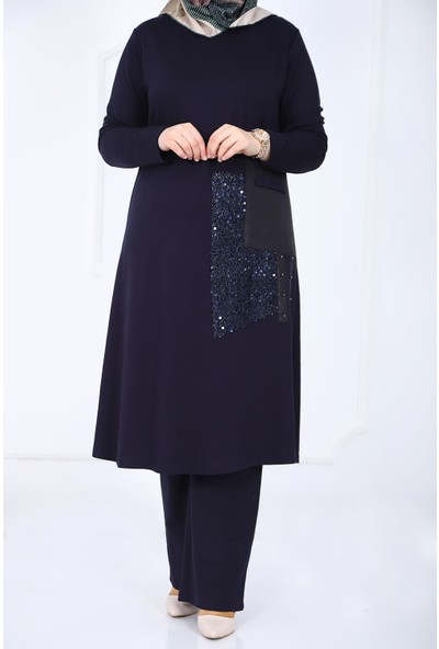 Kombinal 371 Kadın Lacivert Deri ve Pul Paletli Büyük Beden Ikili Takım Kombinal 371 Kadın Lacivert Deri ve Pul Paletli Büyük Beden Ikili Takım