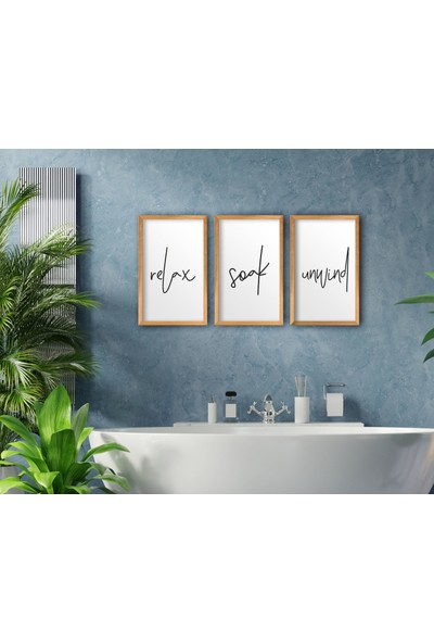 Bk Home Banyo 3'lü El Yapımı Ahşap Çerçeveli Tablo-7